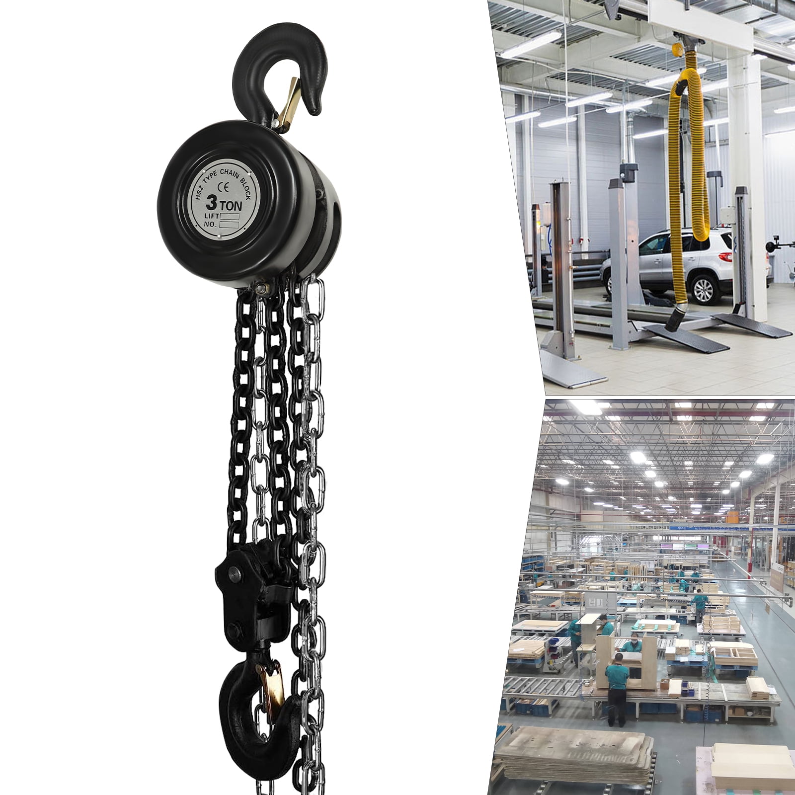 Heavy-Duty Hand Chain Hoist, 3 Ton/6614lbs Capacity, Alloy Steel with 2 ...