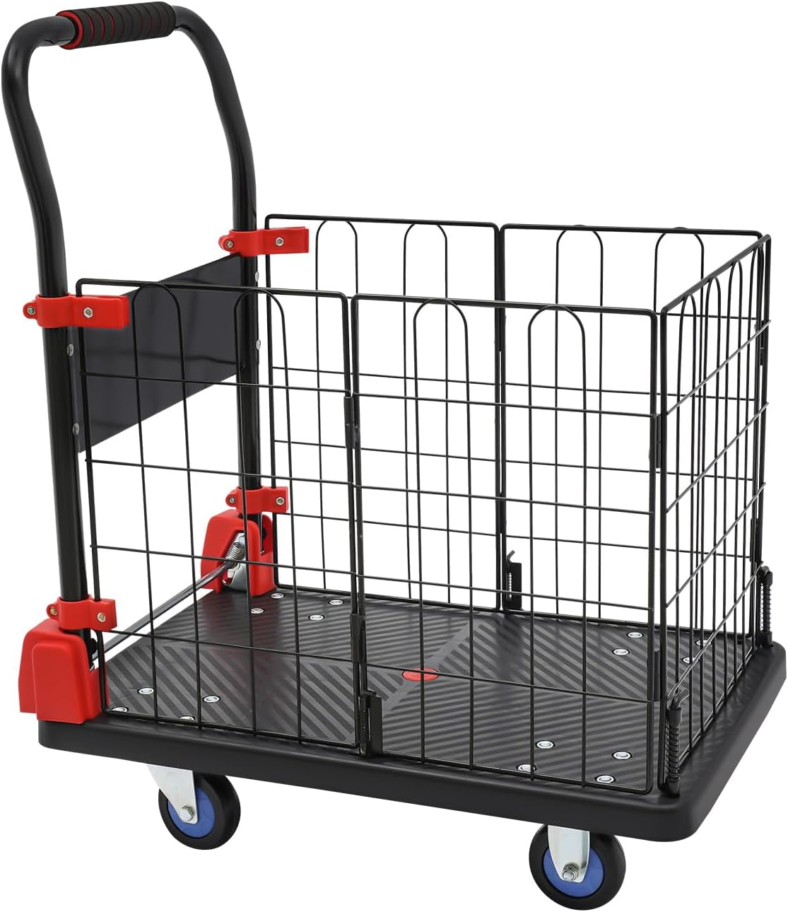 Heavy Duty Hand Truck with Cage, Foldable Dolly Cart with Basket ...