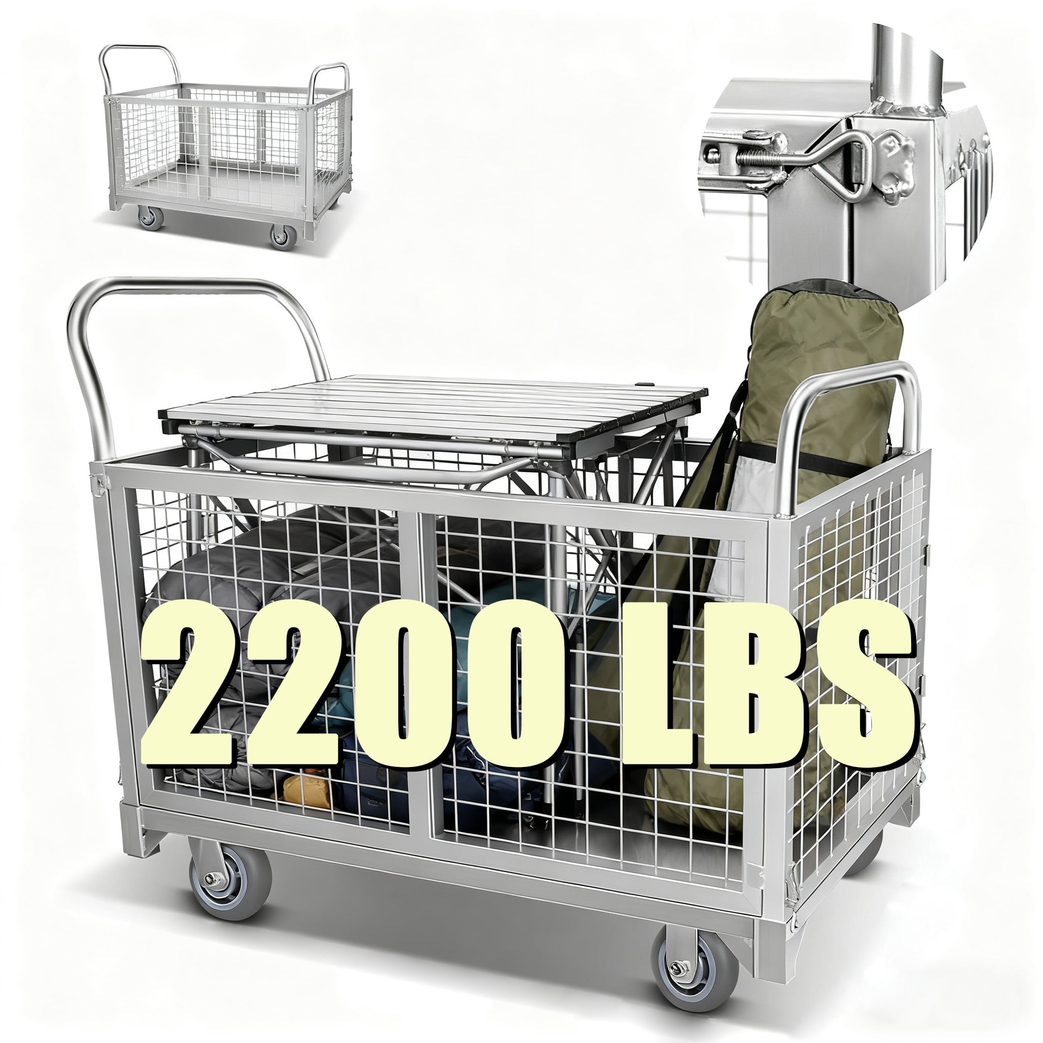 Heavy Duty Hand Truck with Cage Portable Platform Cart Wire Mesh Cage ...