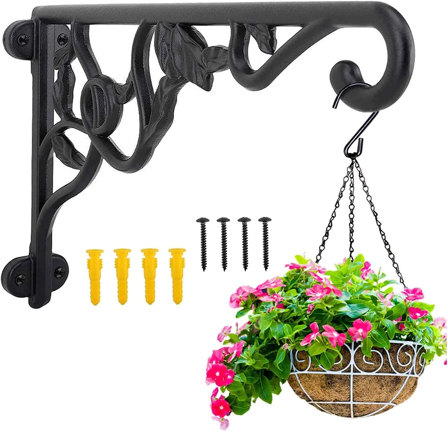 Heavy Duty Hanging Plant Brackets, 2pcs 13 Inch Hand Forged Iron Wall ...