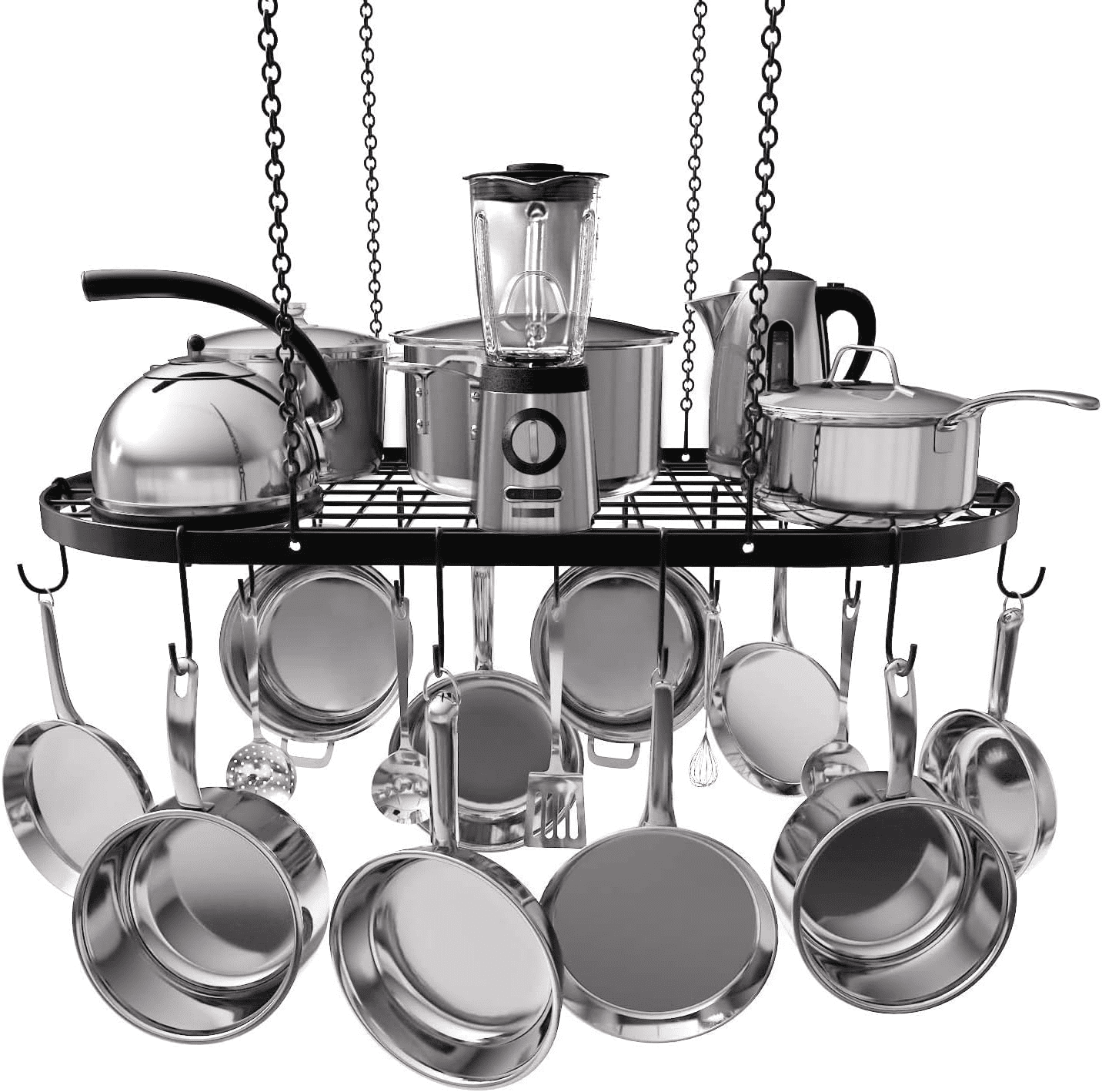 Heavy-Duty Hanging Pot Rack - 33"x17" - Stylish Black Alloy Steel ...