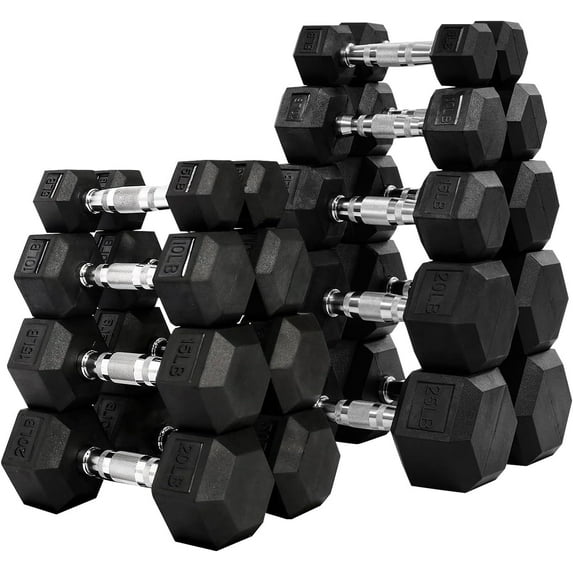 Heavy-Duty Hex Dumbbell Set (110-550LB) - Rubber Coated, Non-Roll Iron ...