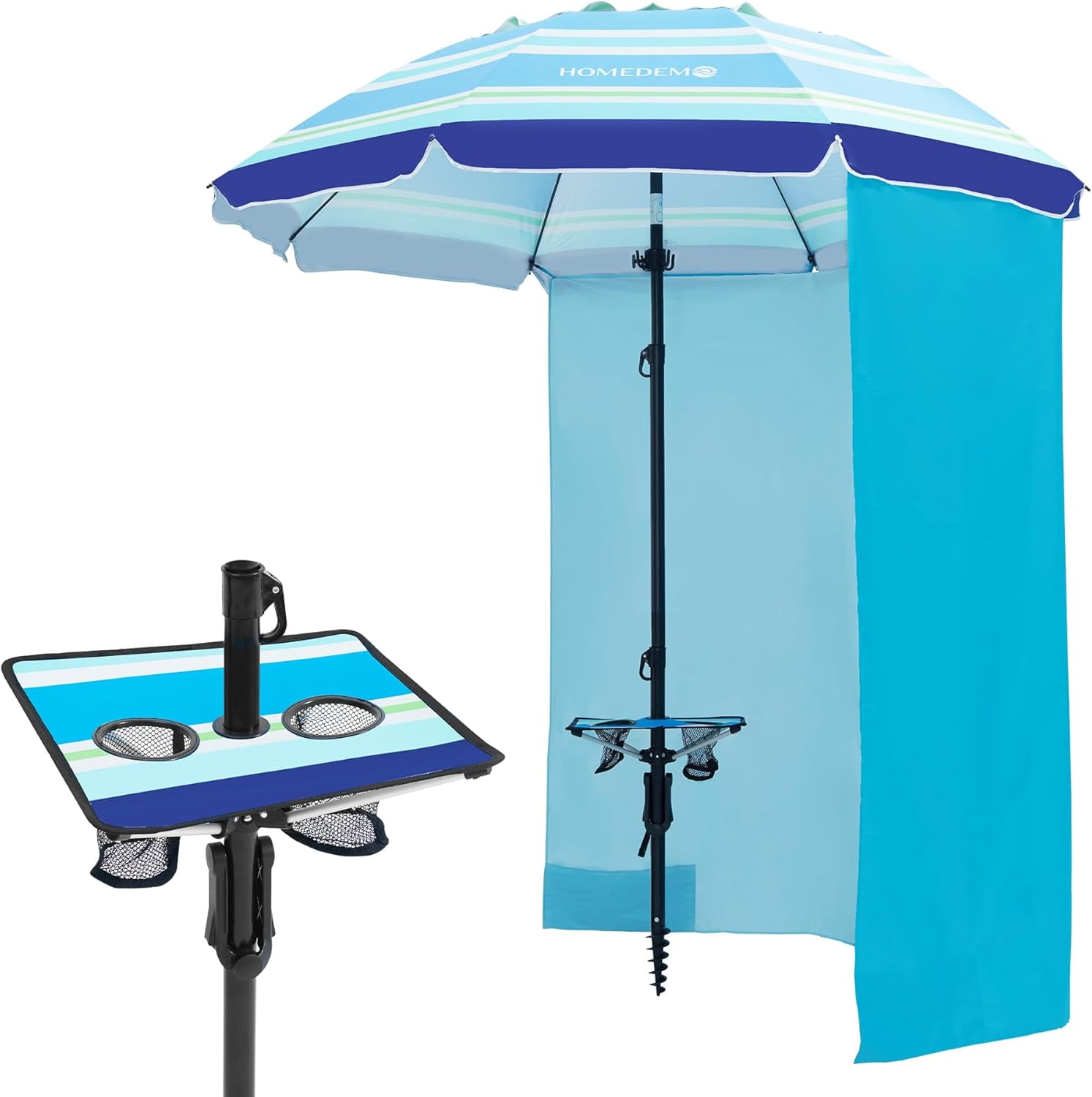Heavy Duty High Wind Beach Umbrella with Sand Anchor,Built-in Table ...