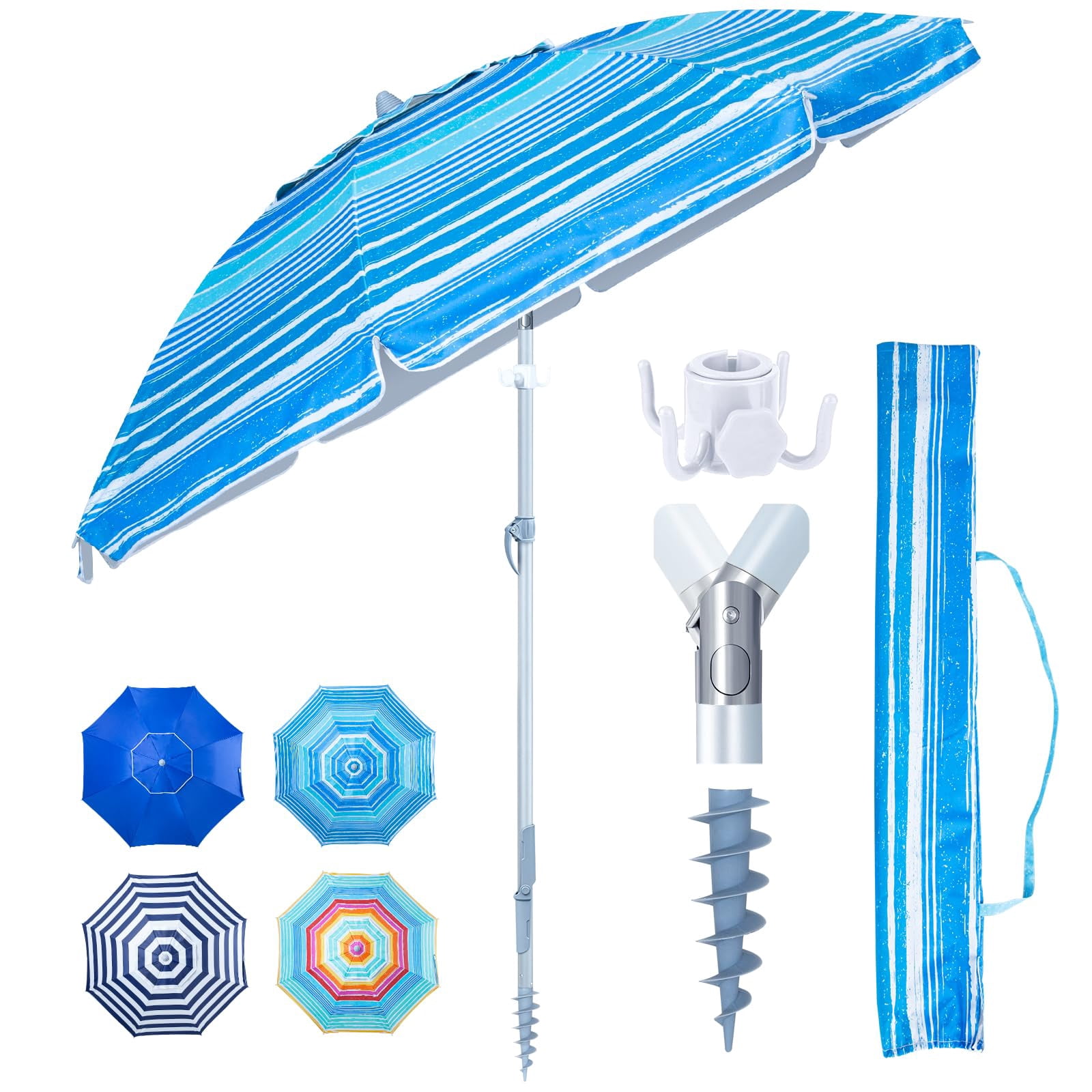 Heavy Duty High Wind Beach Umbrella with Sand Anchor & Carry Bag ...