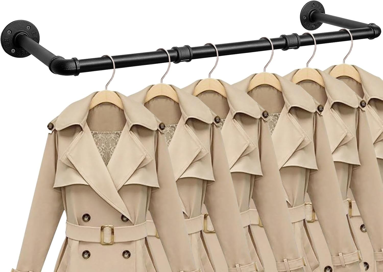 Heavy Duty Industrial Iron Pipe Clothes Hanging Bar - DIY Wall-Mounted ...