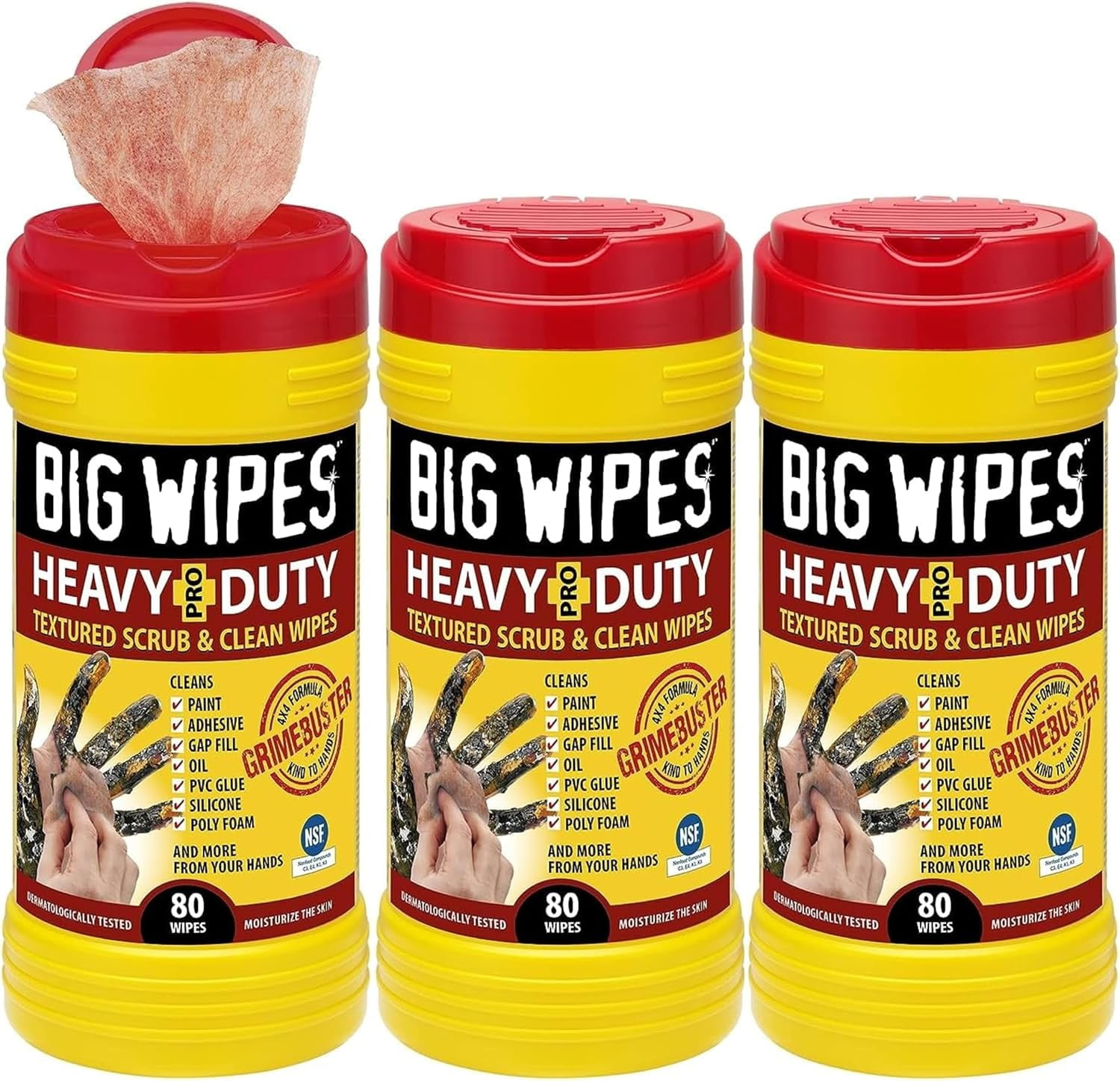 Heavy Duty Industrial Textured Scrubbing Wipes (80 Count (Pack of 3 ...