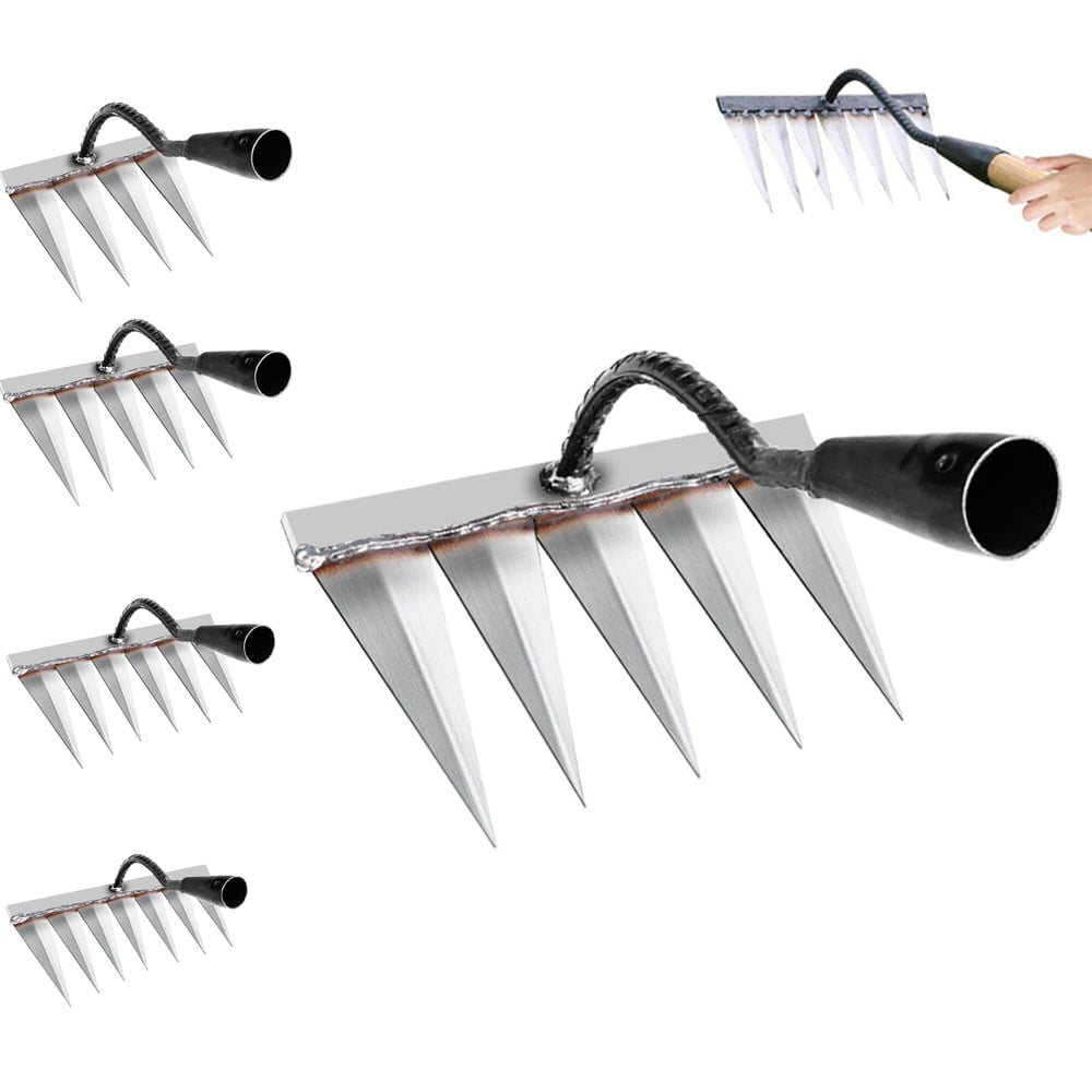 Heavy Duty Iron Garden Rake 4/5/6/7 Toothed Steel Weed Puller for Lawn ...