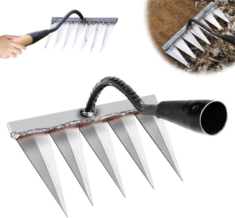 Heavy Duty Iron Rake for Gardening and Weeding - 4/5/6/7 Toothed Steel ...