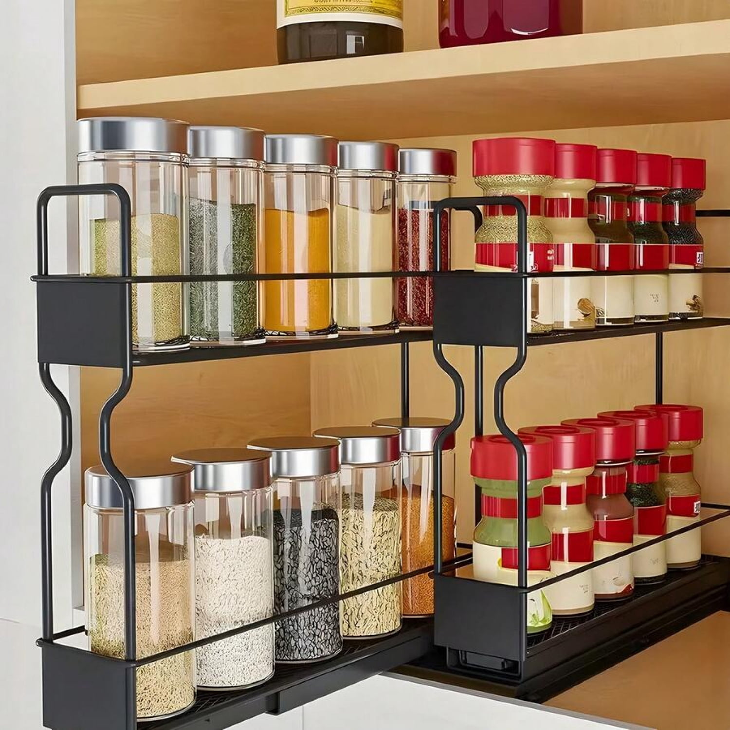 Heavy-Duty Iron Spice Rack Storage Box, Suitable For Cabinets - 2-Layer ...