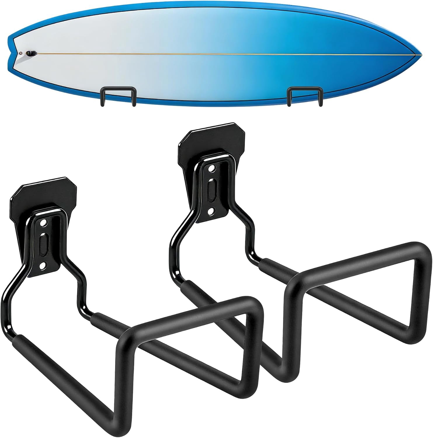 Heavy-Duty Iron Surfboard Wall Mount, Non-slip Design, Holds 77lb, Fits ...