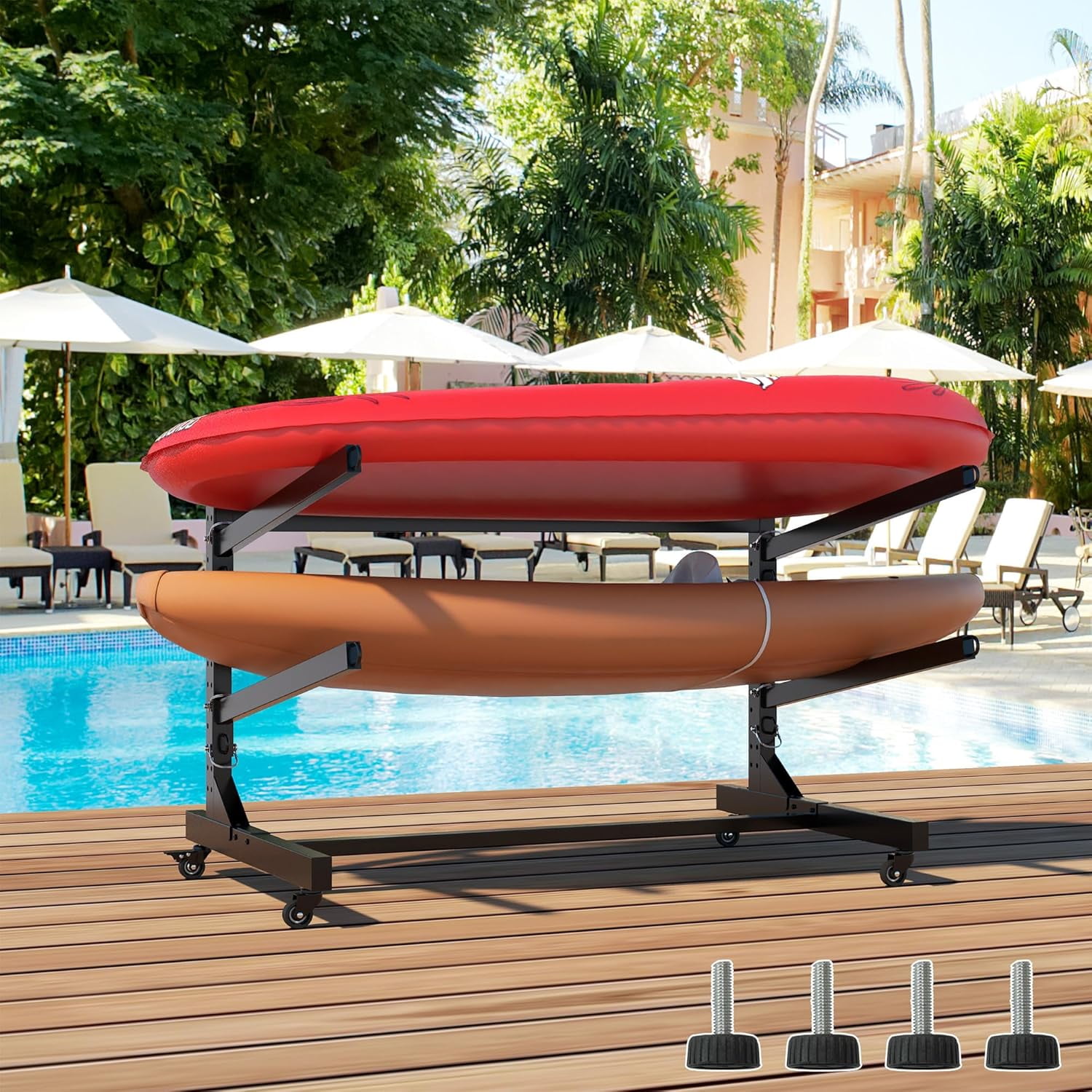 Heavy Duty Kayak Storage Rack with Wheels and Adjustable Feet, Garage ...