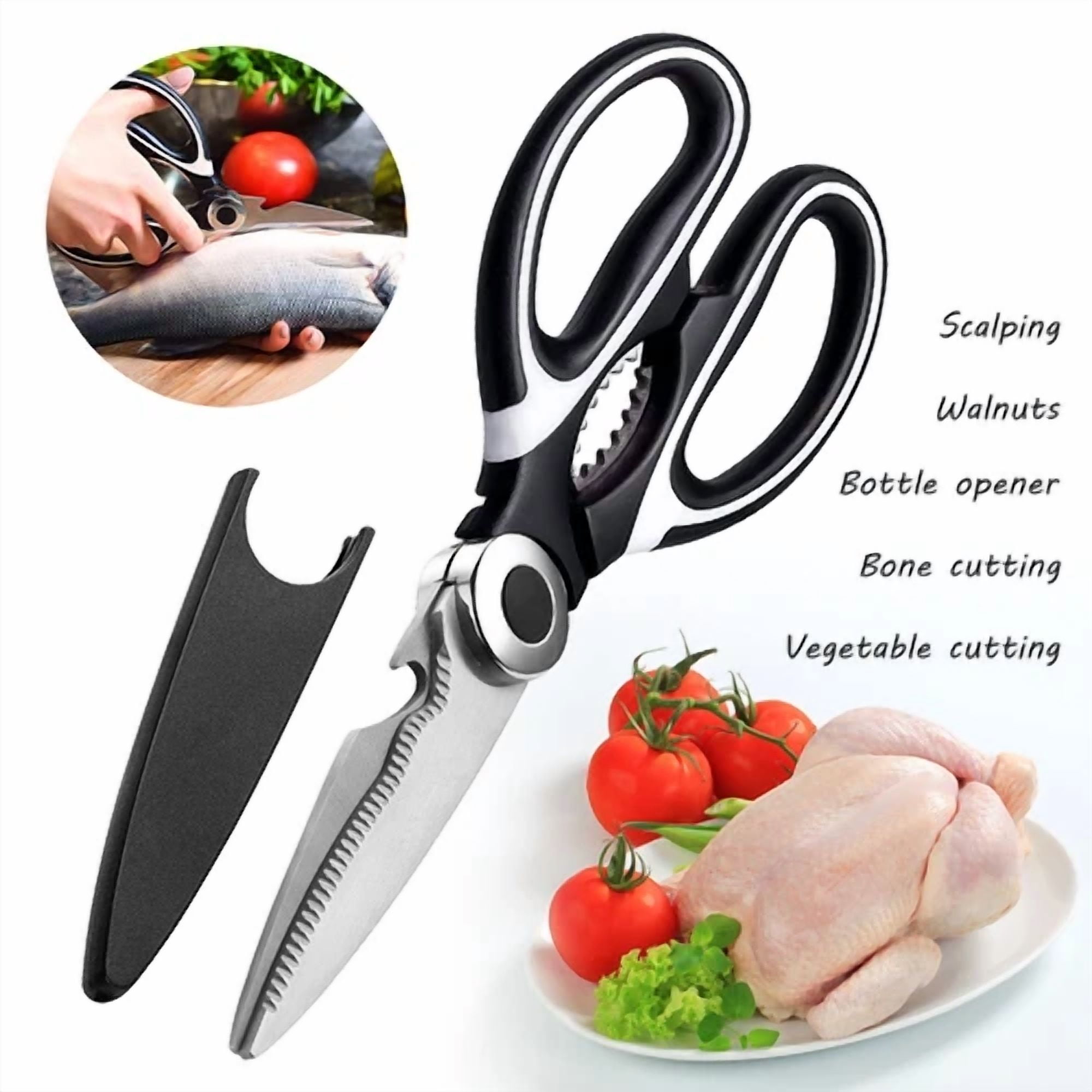 Heavy Duty Kitchen Scissors Stainless Steel Food Grade Sharp Shear With ...