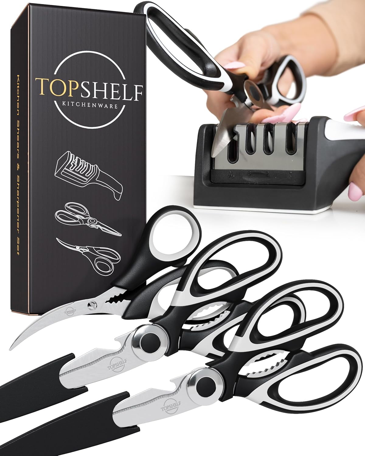 Heavy Duty Kitchen Shears with Knife and Scissor Sharpener Tool ...