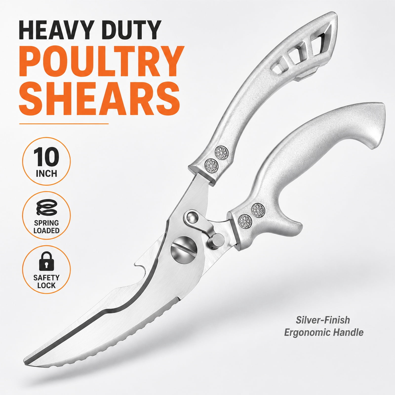 Heavy Duty Poultry Shears, 10 in Kitchen Scissors with Spring Loaded ...