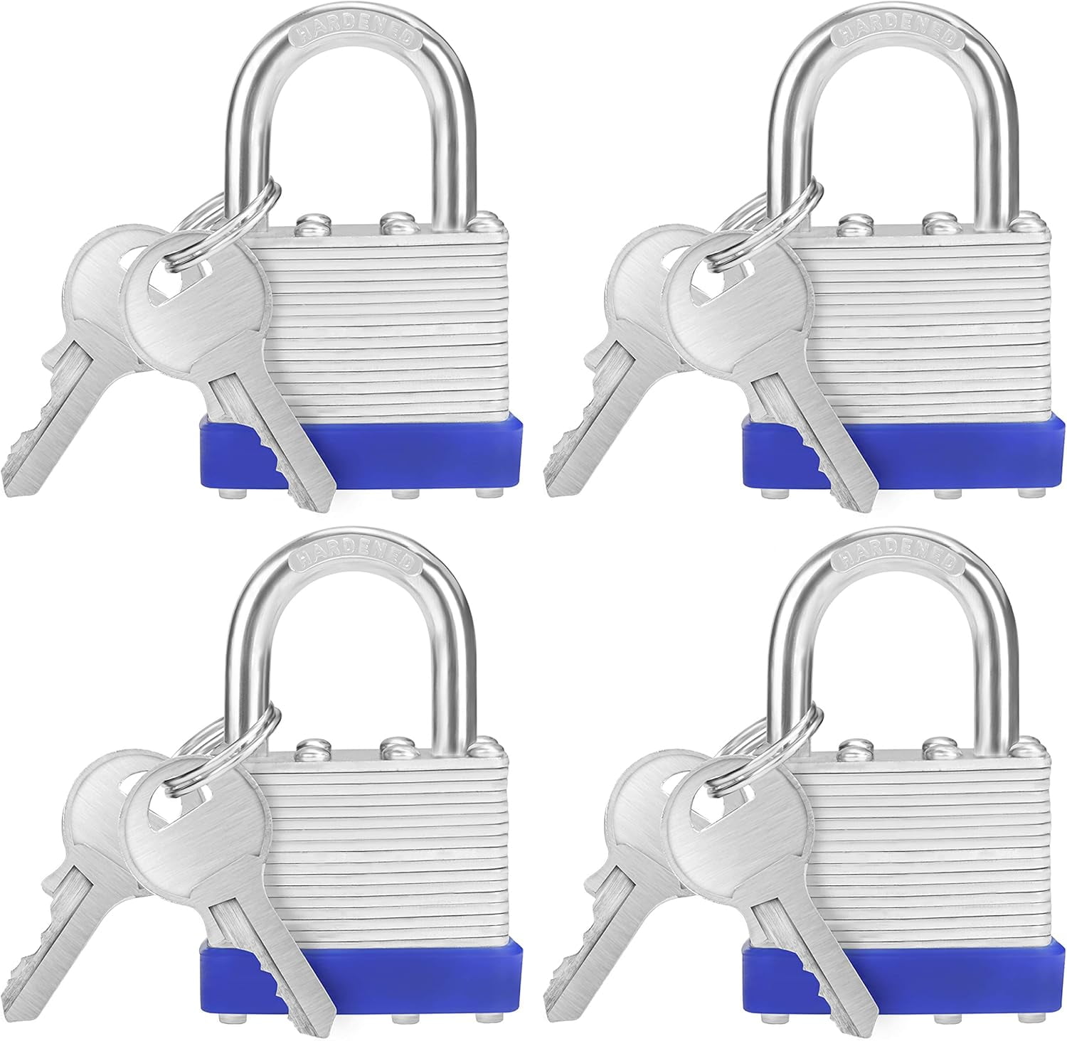 Heavy Duty Laminated Steel Shackle Padlocks with 2 Keys (4 Pack) - 6mm ...