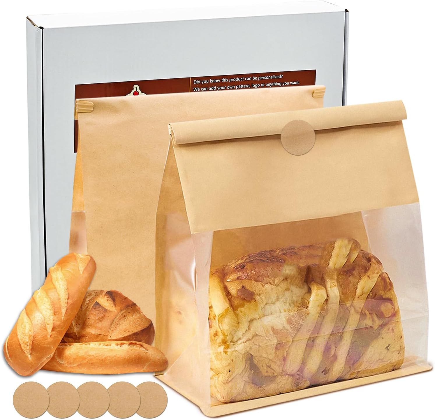 Heavy Duty Large Kraft Paper Bread Bags with Tin Tie Tab Lock 50pcs ...