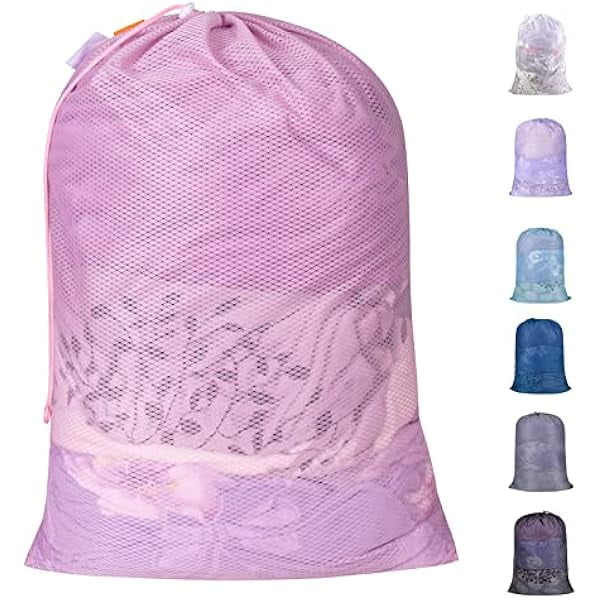 Heavy Duty Large Mesh Laundry Bag with ID Tag and Locking Drawstring ...