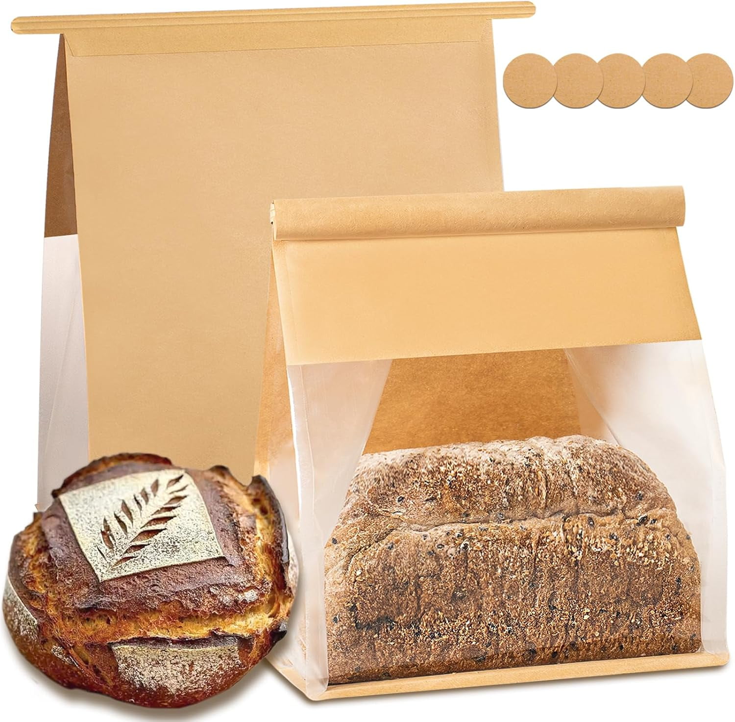 Heavy Duty Large Paper Bread Bags with Tin Tie Tab Lock 50pcs, Loaf Bag ...