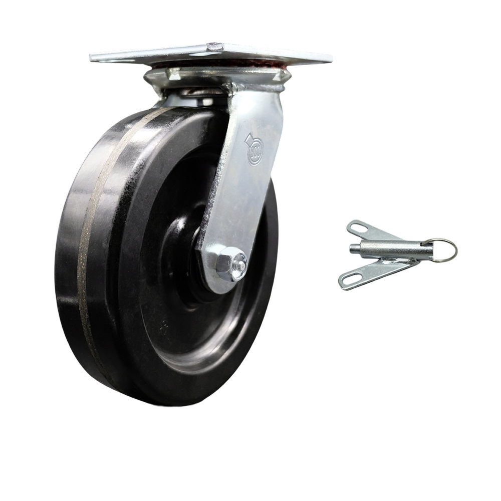 Heavy Duty Large Top Plate Phenolic Swivel Caster w/8" x 2" Black Wheel ...