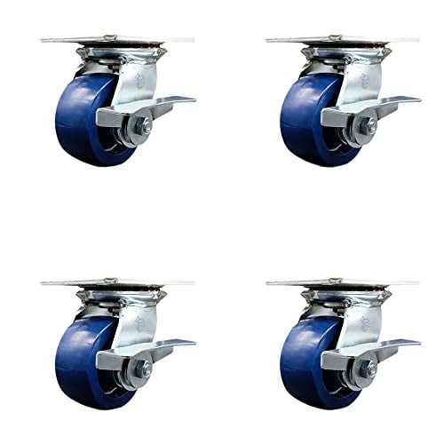 Heavy Duty Large Top Plate Solid Polyurethane Swivel Caster Set of 4 w ...