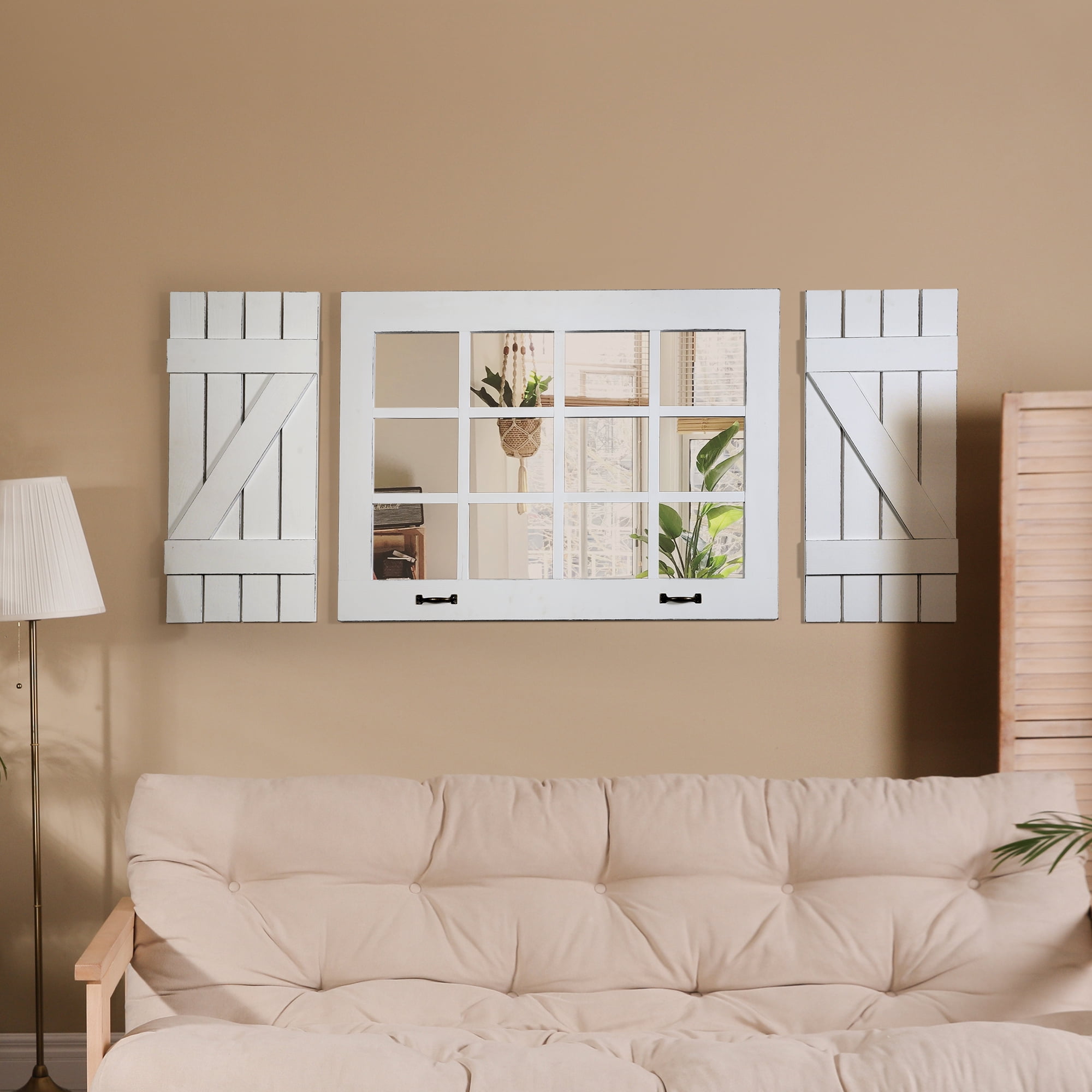Heavy Duty Large Window Mirror with Shutters Wall Decor, Distressed ...