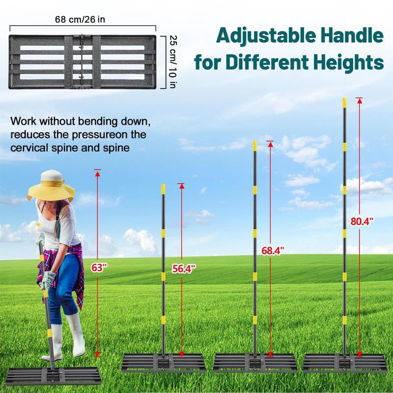 Heavy Duty Lawn Leveling Rake - Stainless Steel Leveler with Adjustable ...