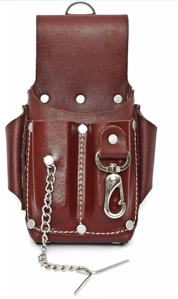 Heavy Duty Leather Tool Pouch with 5 Pockets, Electrician & Carpenter ...