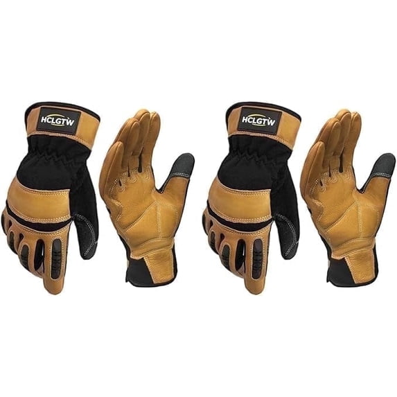 Heavy Duty Leather Work Glove Impact Protection Mechanic Cowhide Gloves ...