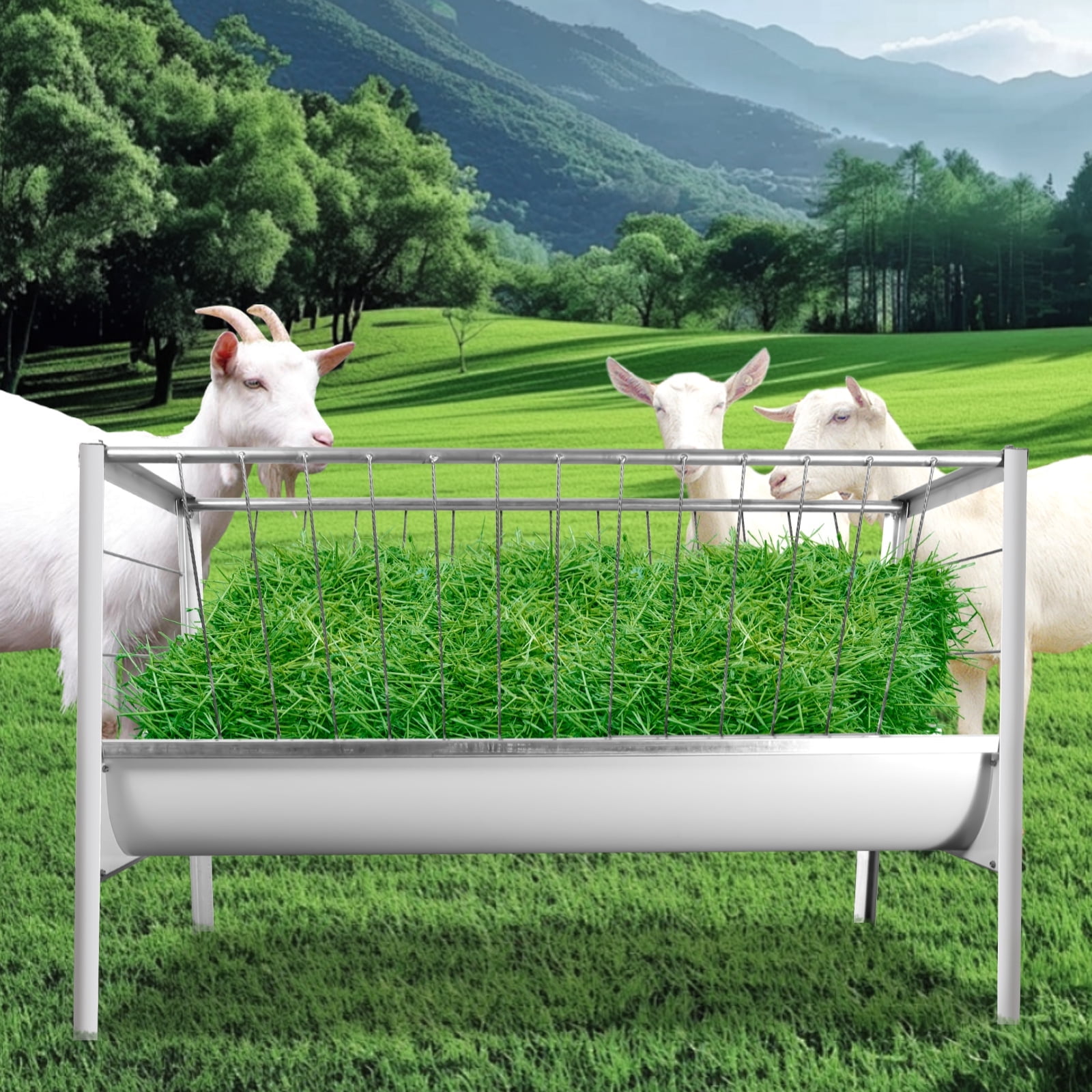 Heavy-Duty Livestock Goat Feeder, 77 Gallon Galvanized Steel, 59" L x ...