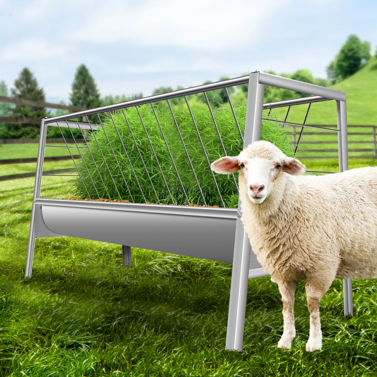 Heavy-Duty Livestock Goat Feeder, Stainless Steel Frame & Pan, 77 ...