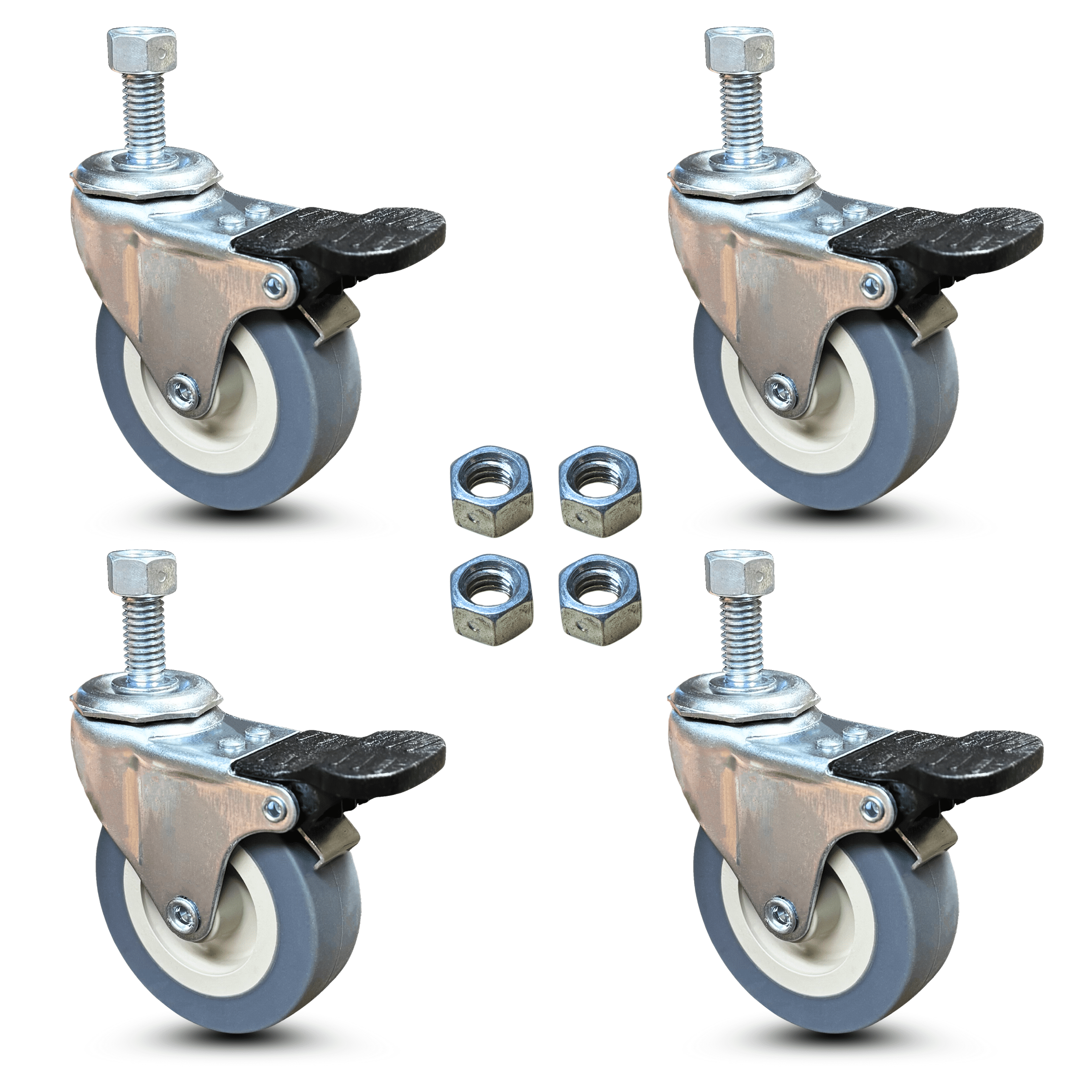Heavy Duty Locking Casters - 2.5 Inch Gray Swivel Caster Wheels, 3/8 ...
