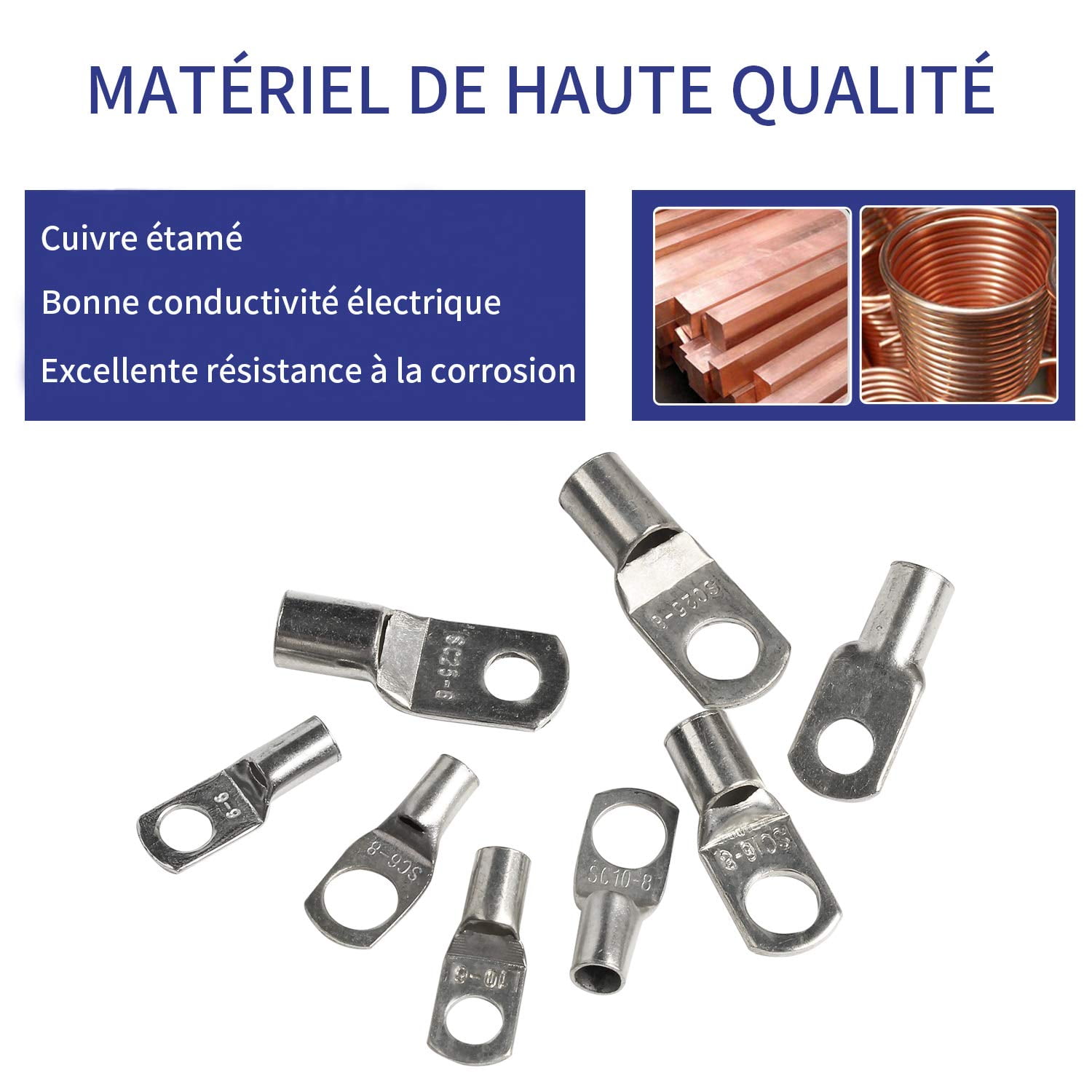 Heavy Duty Lugs Battery Cable Tinned Copper Eyelets Tubular SC Ring ...