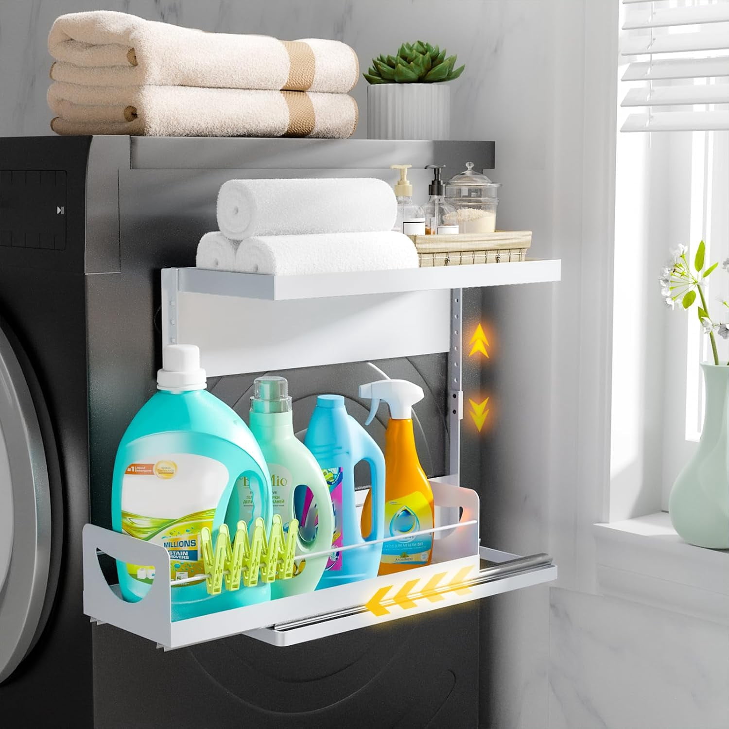Heavy-Duty Magnetic Shelf With Pull-Out Drawers for Washing Machines ...