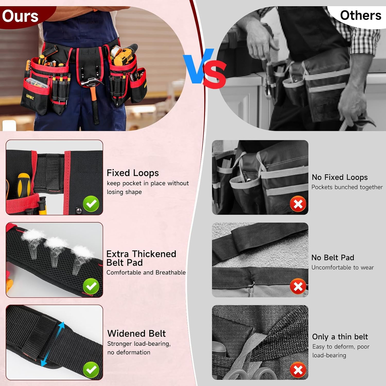 Heavy Duty Magnetic Tool Belt with 27 Pockets, Adjustable Work Utility ...