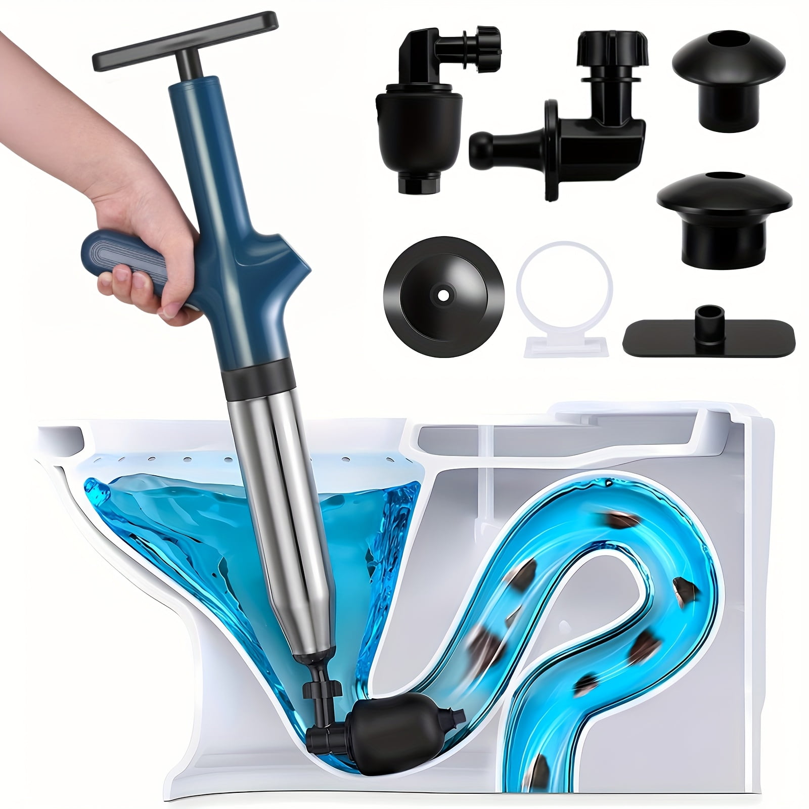 Heavy-Duty Manual High-Pressure Air Toilet & Drain Snake Set with Shock ...