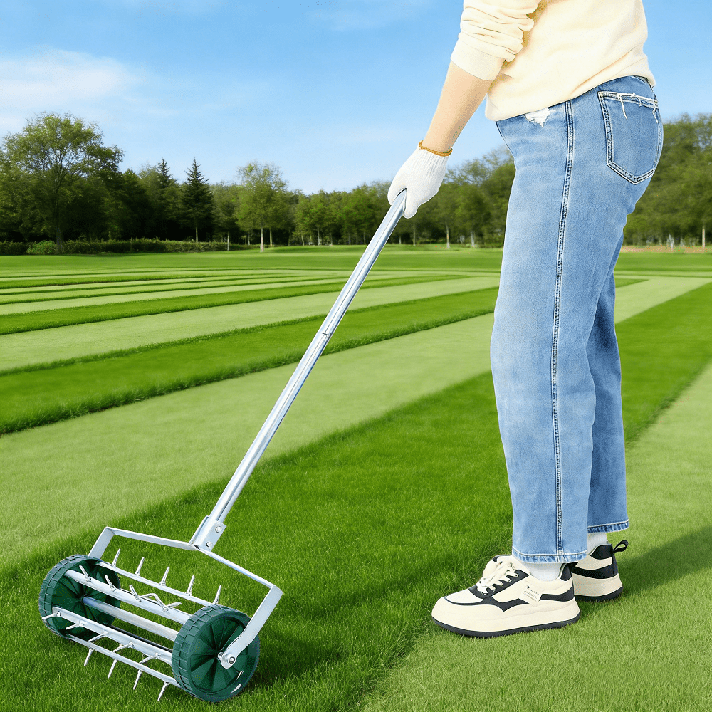 Heavy Duty Manual Lawn Aerator Roller, 18 Inch Wide Push Core Aeration ...