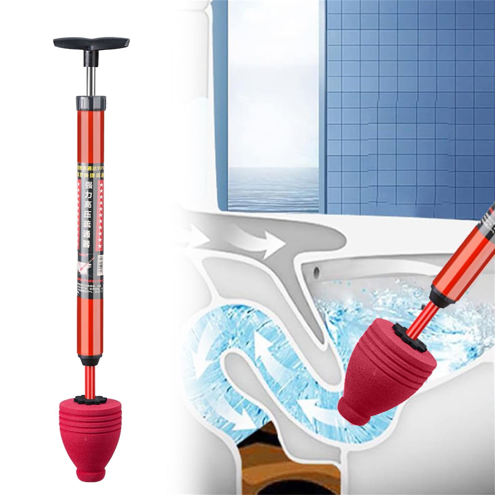 Heavy Duty Manual Toilet Plunger with Powerful Suction, High-Pressure ...
