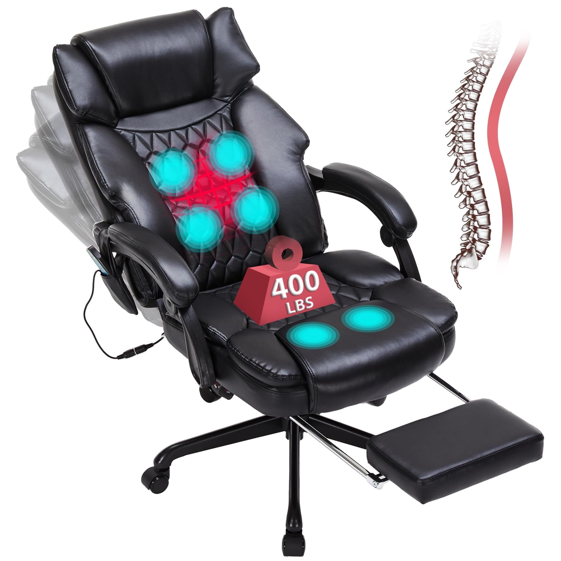 Heavy Duty Massage Office Chair, Reclining Executive Chair with Heat, 6 ...