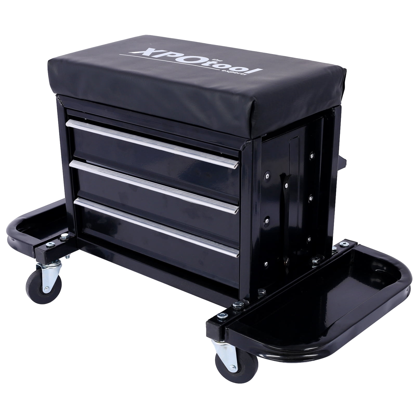 Heavy-Duty Mechanics Roller Seat Black Steel Toolbox on Wheels Multi ...