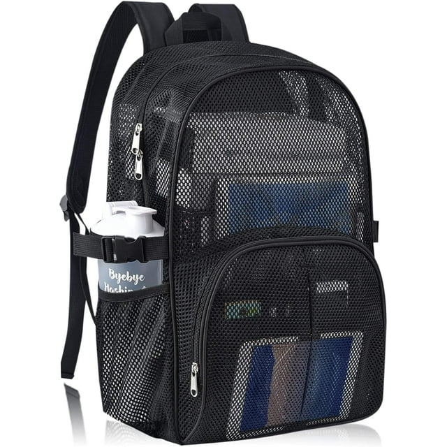 Heavy Duty Mesh Backpack for School, 22L Black Mesh School Bag with ...