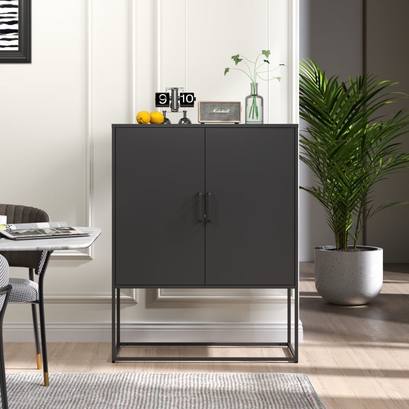Heavy Duty Metal Buffet Sideboard Modern Steel Storage Cabinet with 2 ...