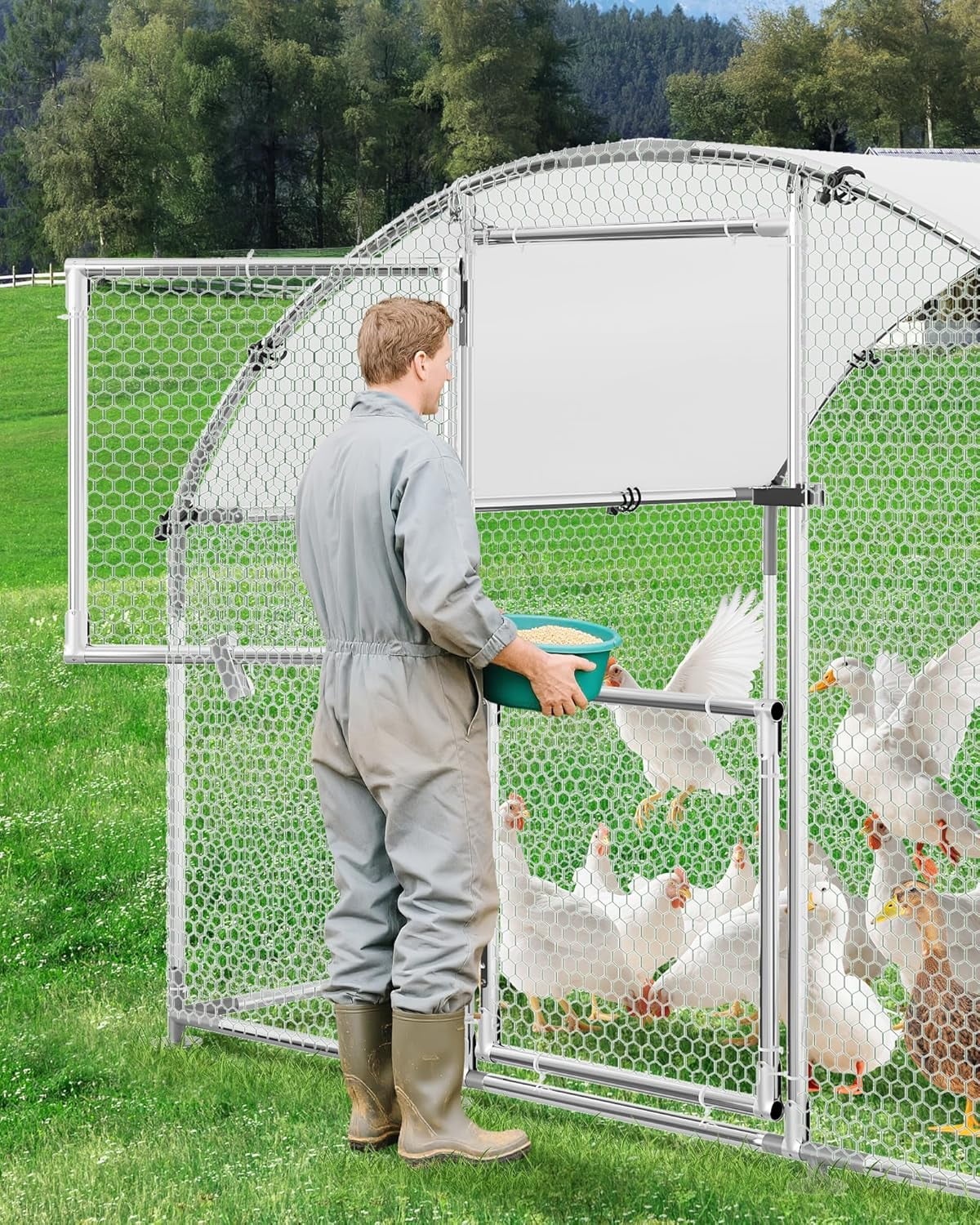 Heavy Duty Metal Chicken Coop with Split Door – Easy Feeding, Escape ...