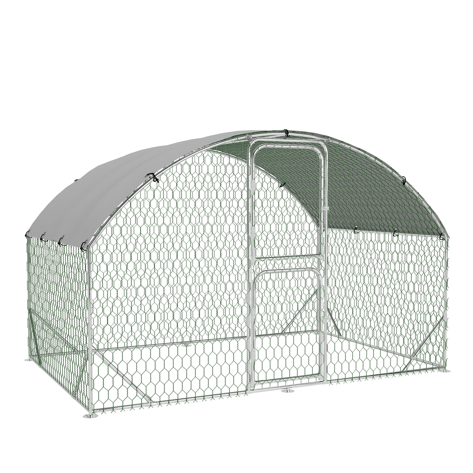 Heavy Duty Metal Chicken Coop, Walk-In 10-20 Hen Cage w/Waterproof Cover, Hex Mesh & Double ...
