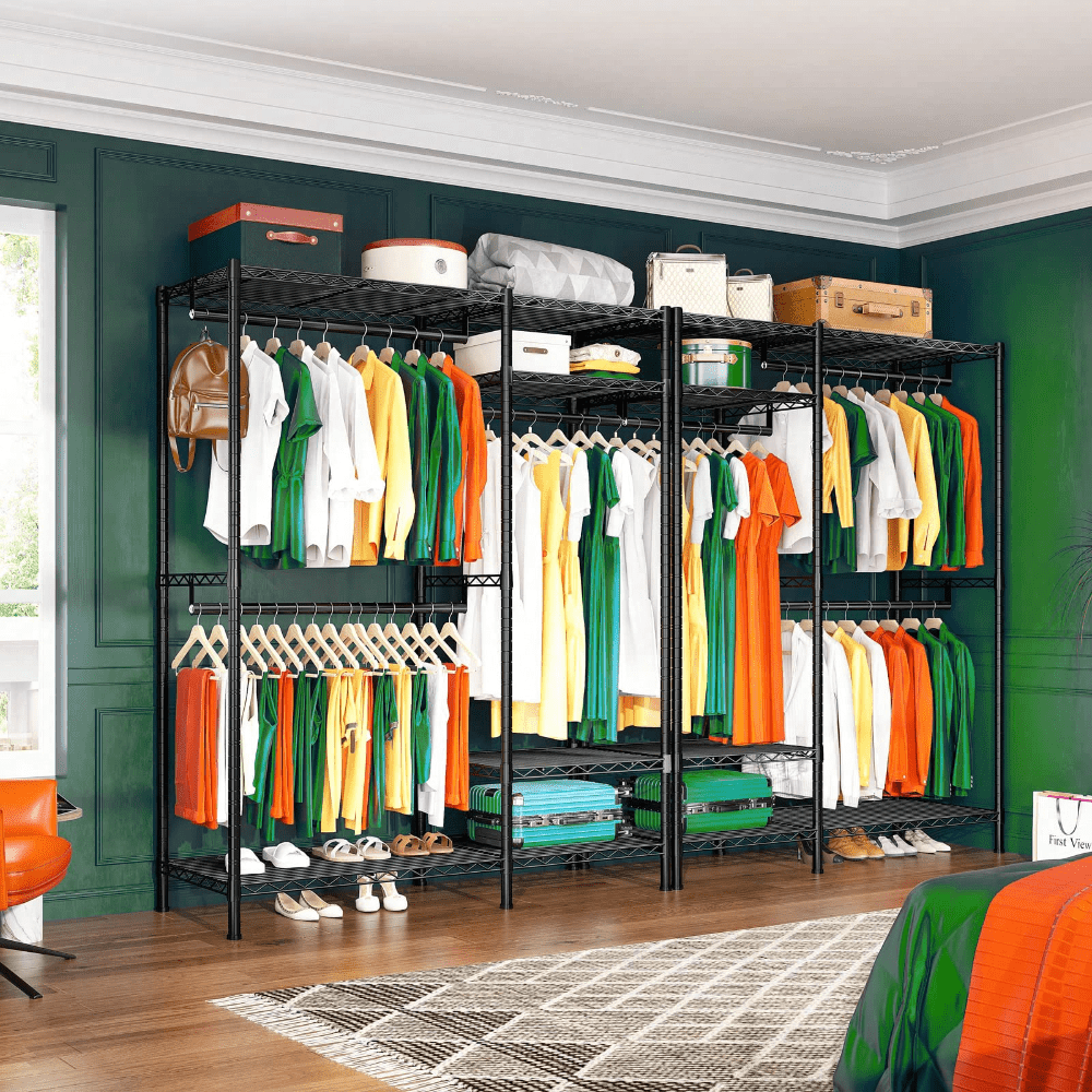 Heavy-Duty Metal Clothes Rack, 4-Tier Freestanding Closet Organizer ...