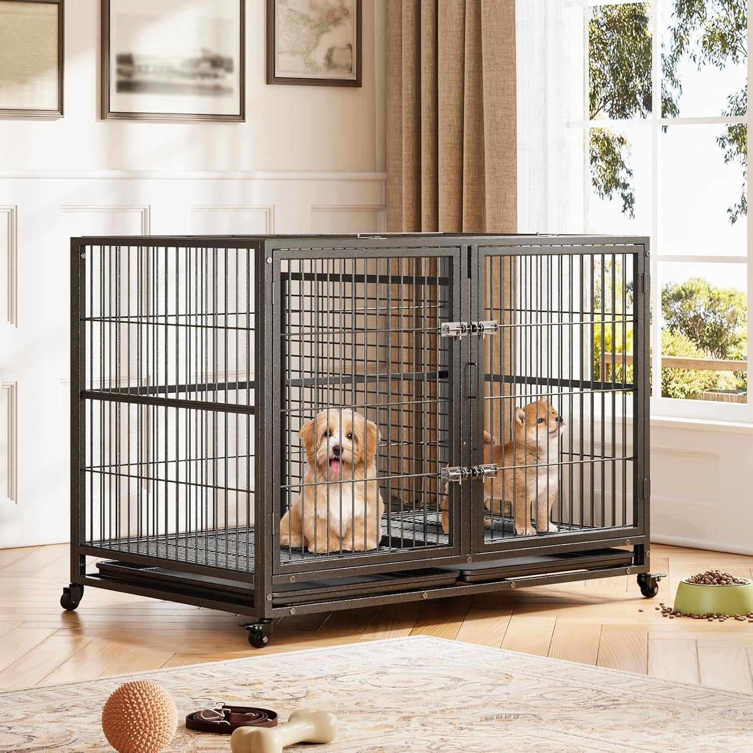 Heavy-Duty Metal Dog Crate & Indestructible Kennel Cage, Easy Assembly ...