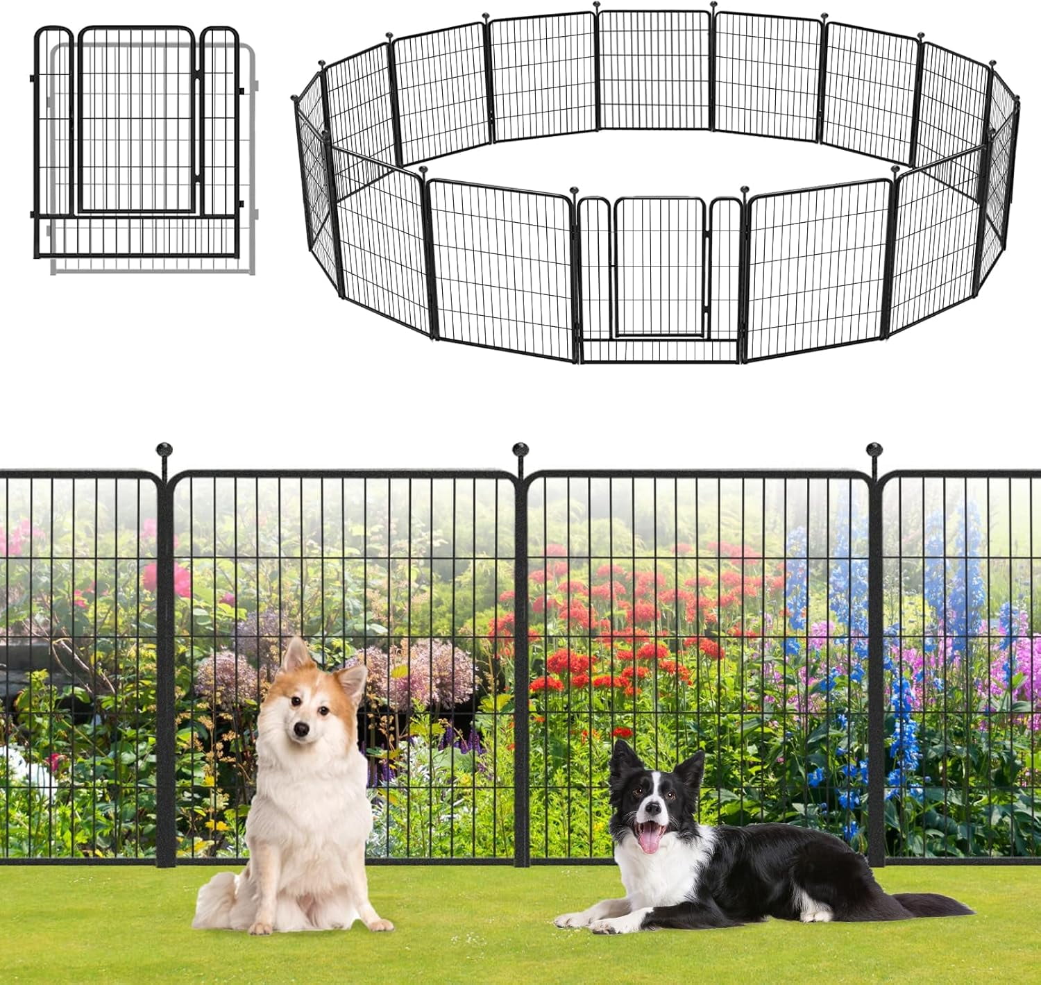 Heavy Duty Metal Garden Fence with Gate, 37ft X 32in, 16 Panels, No Dig ...