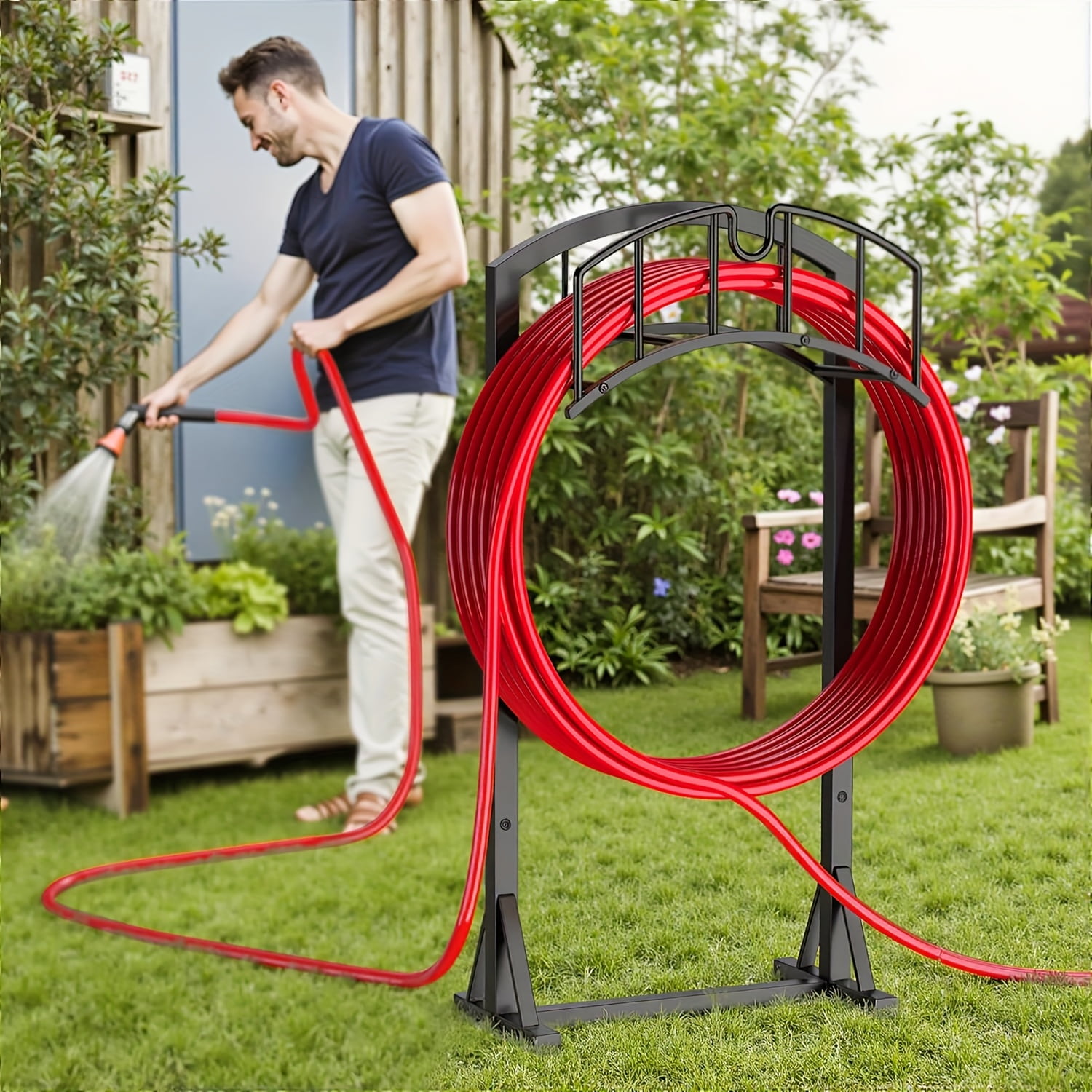 Heavy Duty Metal Garden Hose Holder with 4 Spikes - Freestanding ...