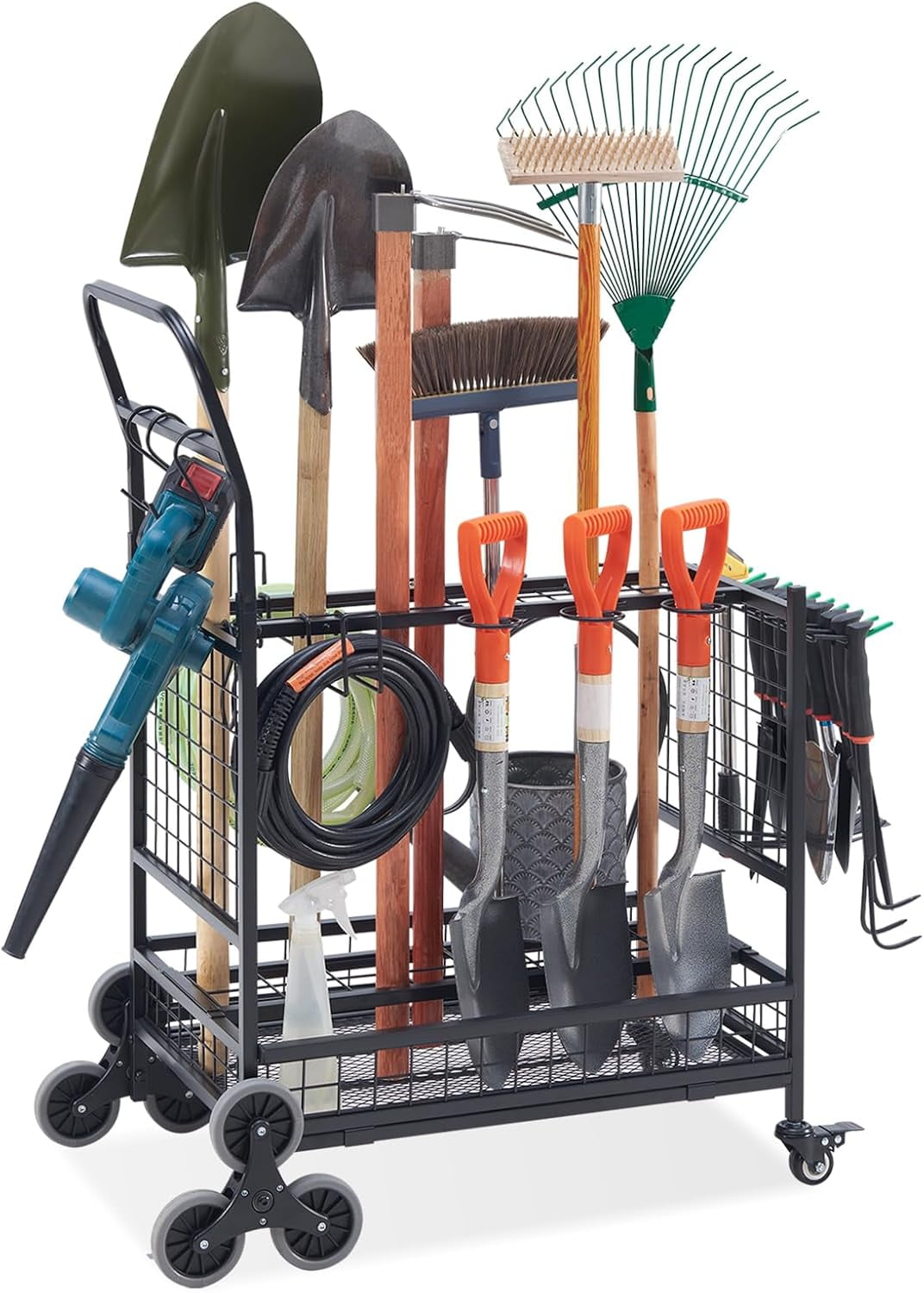 Heavy - Duty Metal Garden Tool Storage Cart with Wheels - Organize ...
