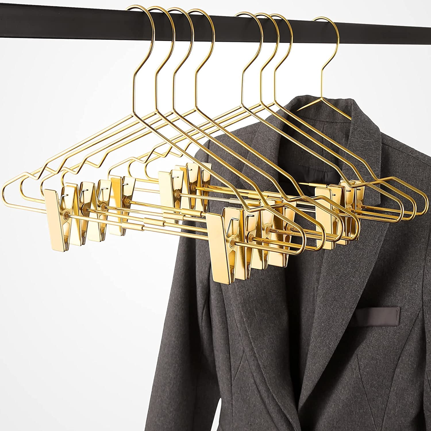 Heavy Duty Metal Hangers - 15 Pack Wire Hangers with Gold Clips for ...