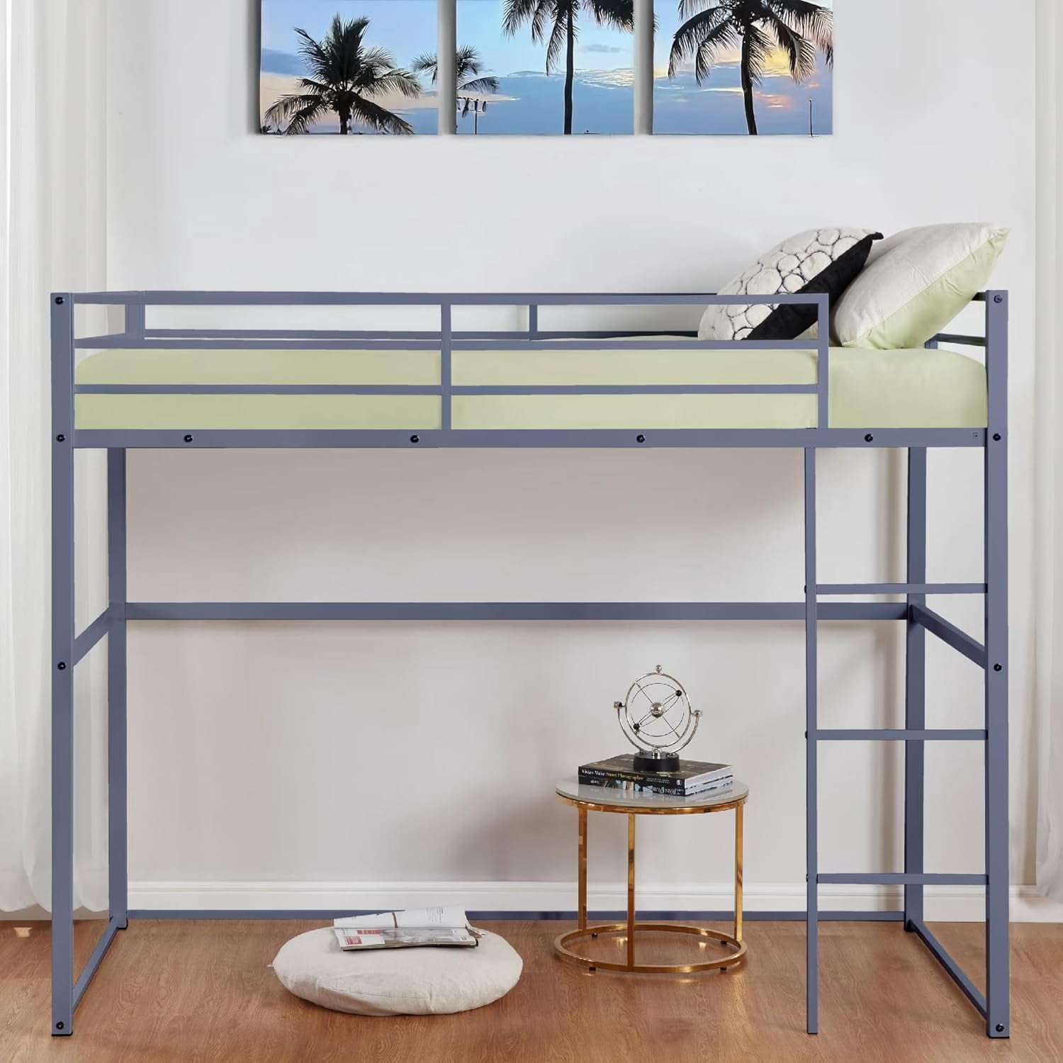 Heavy Duty Metal Loft Bed Frame with Safety Guard Rails & Built-in ...